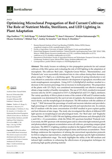 Pdf Optimizing Microclonal Propagation Of Red Currant Cultivars The