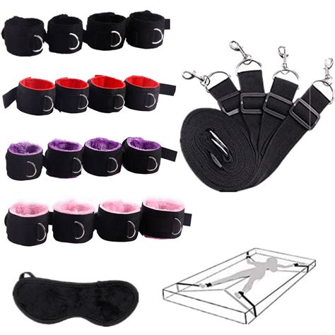 Bed Restraint Kit Handcuffs Ankle Cuffs Blindfold Bondage Set Couples