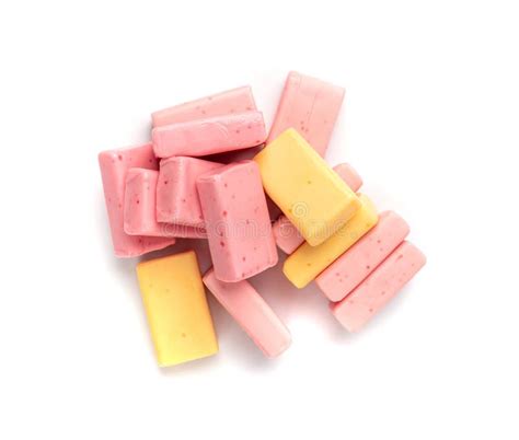 Fruit Chews Isolated Pink Chewable Candies Fruit Chew Candy Pile Square Taffy Colorful Gummy