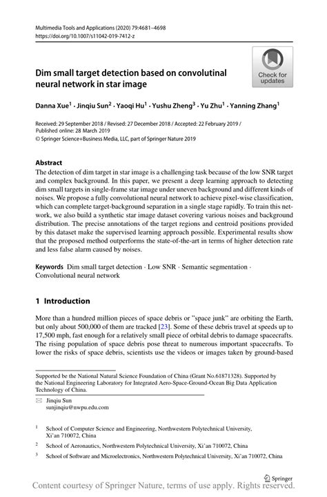Dim Small Target Detection Based On Convolutinal Neural Network In Star Image Request Pdf