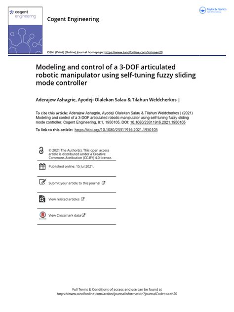 modeling and control of a 3 dof articulated roboti pdf control