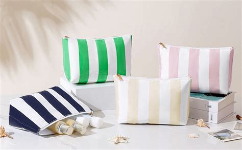 Rsrsleii Large Waterproof Travel Striped Makeup Bag