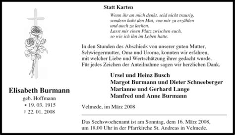 Traueranzeigen Von Elisabeth Burmann Trauer In Nrwde