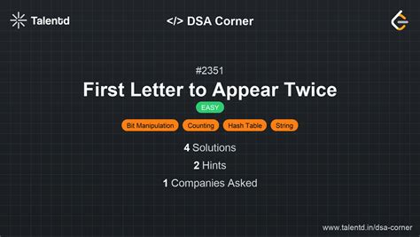 2351 First Letter To Appear Twice Easy Dsa Corner Talentd
