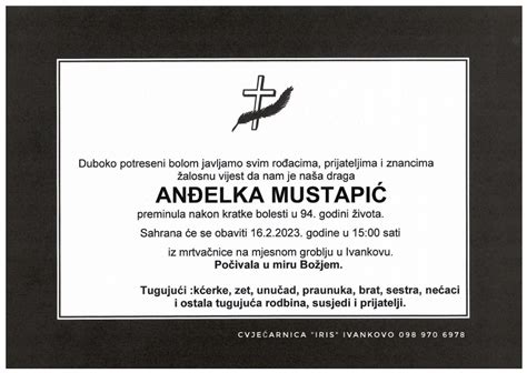 Anđelka Mustapić Osmrtnice