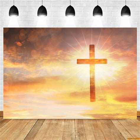 Christian Cross Backdrop White Clouds Blue Sky God Bless Holy Spirit