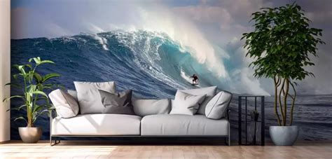 Papier Peint Surf Et Vague Tapisserie Murale Thème Mer