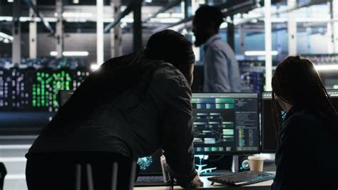 Data Center Teamworking Colleagues Use Node Tree Program Technology