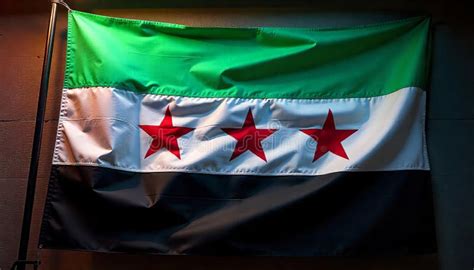 The New Syrian Flag Green White Black With Three Red Stars Above