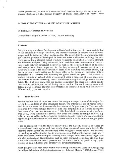 Pdf Integrated Fatigue Analysis Of Ship Structures