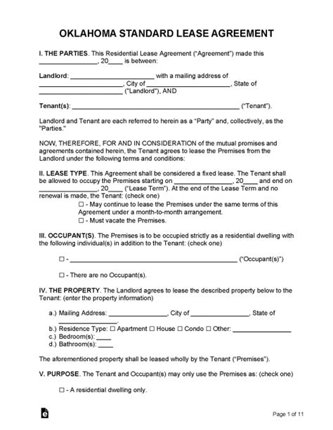 Free Oklahoma Lease Agreement Templates 6 Pdf Word Rtf