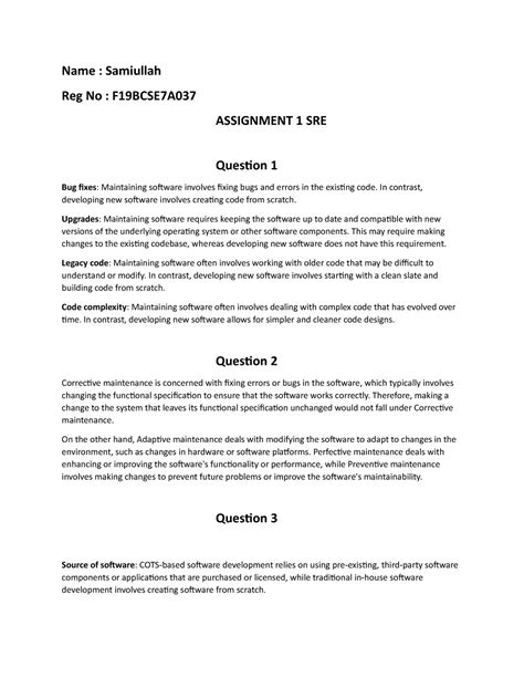 Sre Assignment 1 Name Samiullah Reg No F19bcse7a Assignment 1 Sre