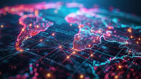 Abstract Visualization Of Global Network Connectivity With Dynamic Lines And Light Effects