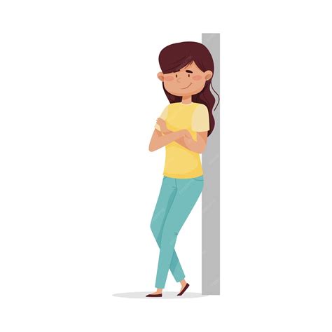Premium Vector Darkhaired Woman With Crossed Arms Leaning Against The