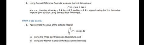 4 Using Central Difference Formula Evaluate The First Course Hero