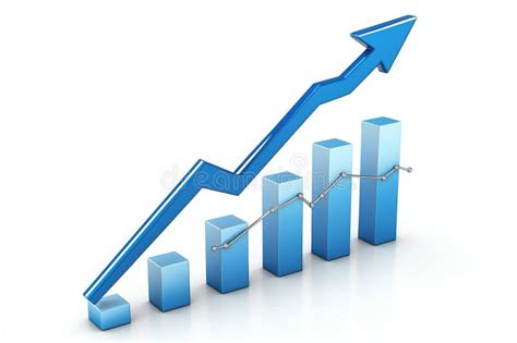 This Is A 3d Rendering Of A Blue Bar Chart With An Upward Arrow On A White Background Stock