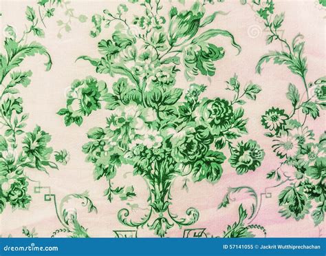 Retro Lace Floral Seamless Pattern Green Fabric Background Vintage