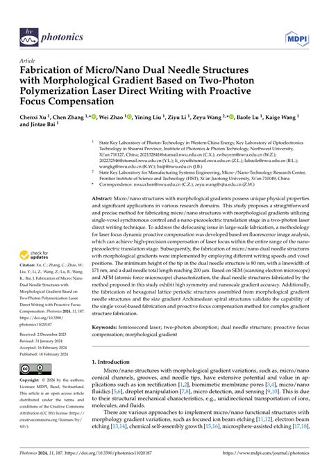 Pdf Fabrication Of Micronano Dual Needle Structures With