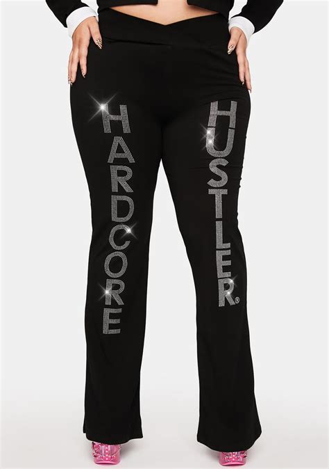 Plus Size Dolls Kill X Hustler Rhinestone Hardcore Logo Pants Black