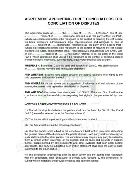 Conciliation Agreement For Property Disputes Pdf Common Law Justice