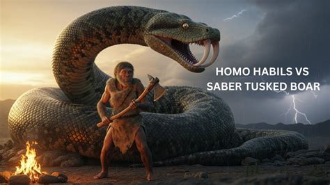 Prehistoric Clash Homo Habilis Faces The Giant Saber Tusked Boar