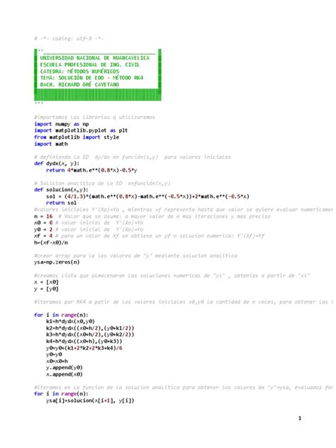 Solucion 04 Runge Kutta Python Pdf Pdf Programación De Computadoras Conceptos Matemáticos