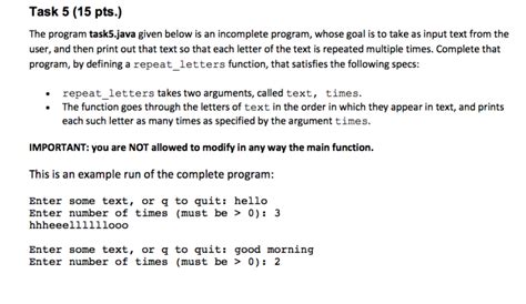 solved task 5 15 pts the program task5 java given below