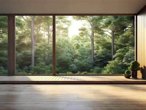Empty Room With Forest View Premium Ai Generated Image