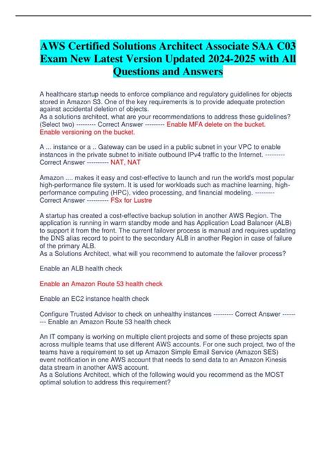 Aws Certified Solutions Architect Associate Saa C03 Exam New Latest Version Updated With All