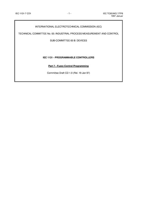 Iec 1131 Programmable Controllers Part 7 Fuzzy Control Programming