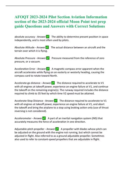 Afoqt Pilot Section Aviation Information Section Of The Official Moon Point Test Prep Guide
