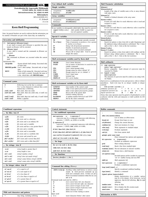 Reference Card Ksh Programming Pdf Command Line Interface Array Data Structure