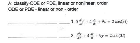 Solved Classify Ode Or Pde Linear Or Nonlinear Order Ode Chegg
