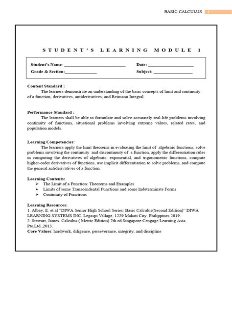 Basic Calculus Module Pdf Function Mathematics Limit Mathematics