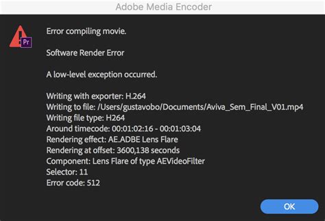 Premiere Pro Export Error 512 Error Compiling Mov Adobe Product