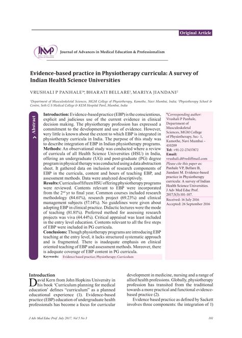 Pdf Evidence Based Practice In Physiotherapy Curricula A Survey Of