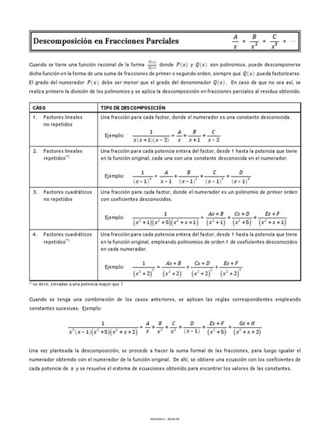 Tabla Fracciones Parciales Download Free Pdf Fracción Matemáticas