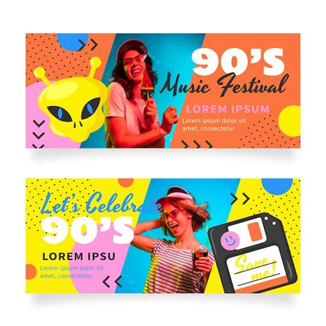 Handgezeichnete nostalgische 90er-Banner | Kostenlose Vektor
