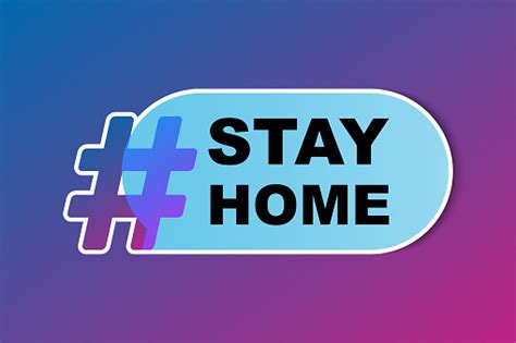 파란색 음성 거품 그림과 그라데이션 해시 태그입니다 벡터 아이콘은 소셜 미디어에서 공유합니다 배너 포스터 슬로건을위한 현대적인 디자인 집에 머물 코로나 바이러스 검역 기호