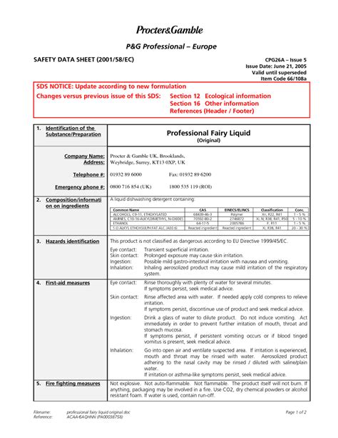 Coshh Data Sheet Finish Dishwasher Tablets At Edith Vreeland Blog