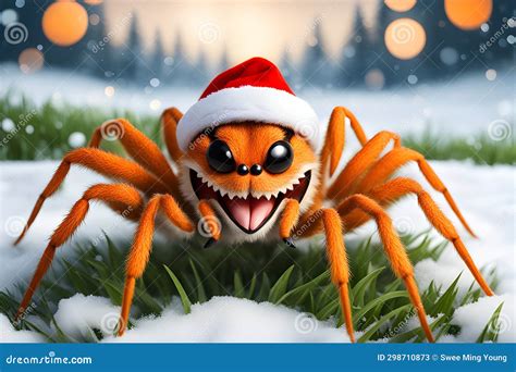 Image Of Cartoon Spider Smiling Like Human Mouth And Wearing Santa