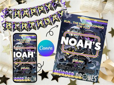 Murder Drones Birthday Party Kit Canva Template Digital Etsy