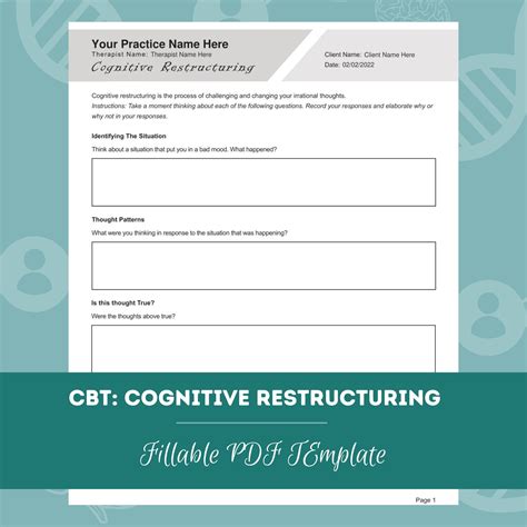 Cbt Cognitive Restructuring Worksheet Editable Fillable Pdf For