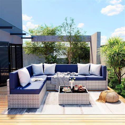 Pamapic 7 Piece Outdoor Sectional Sofa Set All Weather