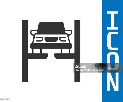 흰색 배경에 고립 된 리프트 아이콘에 회색 수리 자동차 언더바디 서스펜션 휠 및 엔진의 수리 벡터 0명에 대한 스톡 벡터 아트 및 기타 이미지 Istock