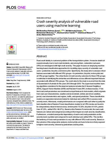 pdf crash severity analysis of vulnerable road users using machine