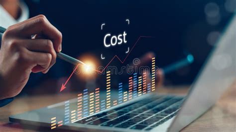 Cost Reduction Concept Businesswoman Pointing Down Arrow Of The Graph With Cost Reduction