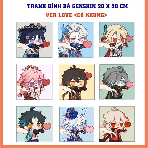 [cÓ Khung] Tranh đính đá Genshin Impact 20 X 20 Cm Ver Love Scara Ayato Xiao Kazuha Zhongli