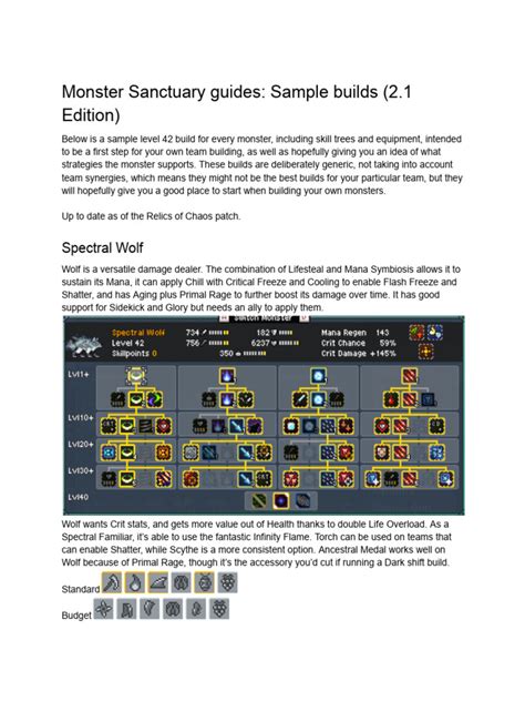 Monster Sanctuary Guides Sample Builds Final Pdf