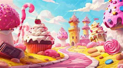 Landscape Background For A Fantasy Sweet Candy Land Game Cupcakes